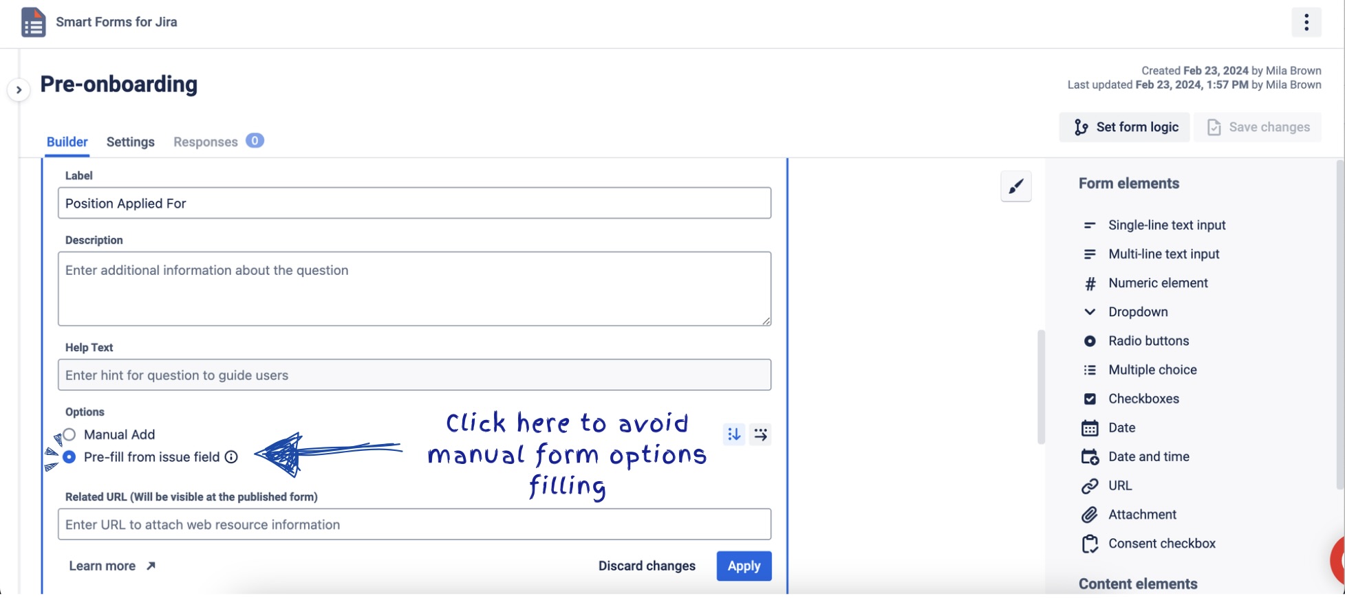Pre-fill form options from issue field